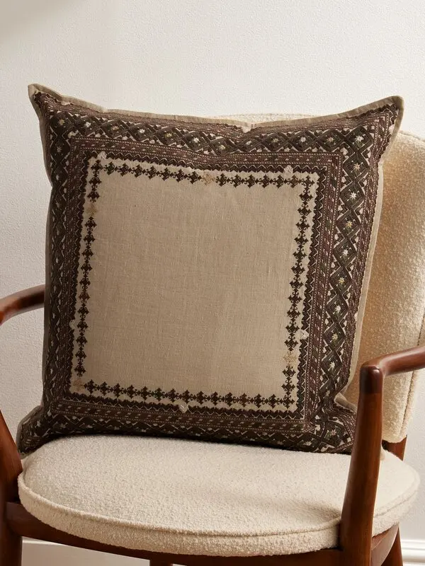Ralph Lauren Skyler Embroidered Linen Cushion - Brown