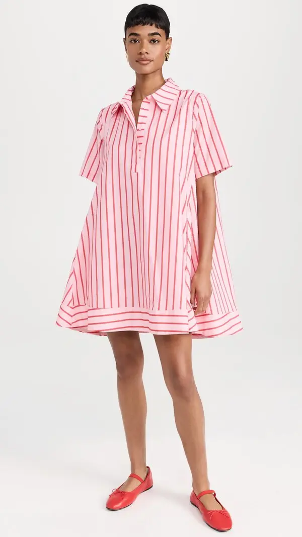 English Factory Striped A-line Shirt Dress
