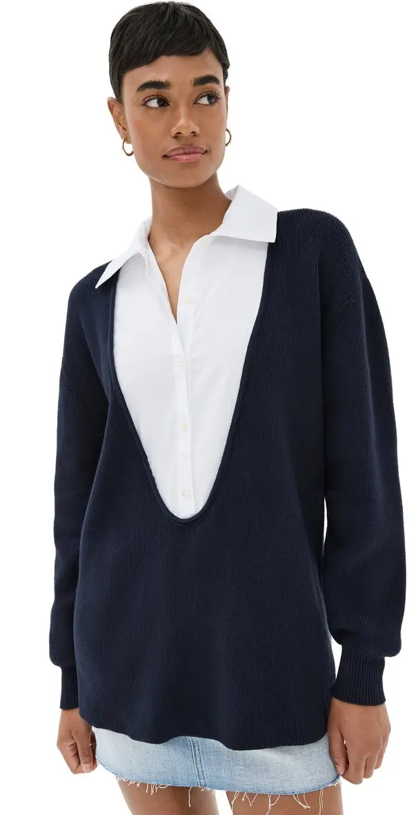 Staud Knit Sweater With Shirting Trim