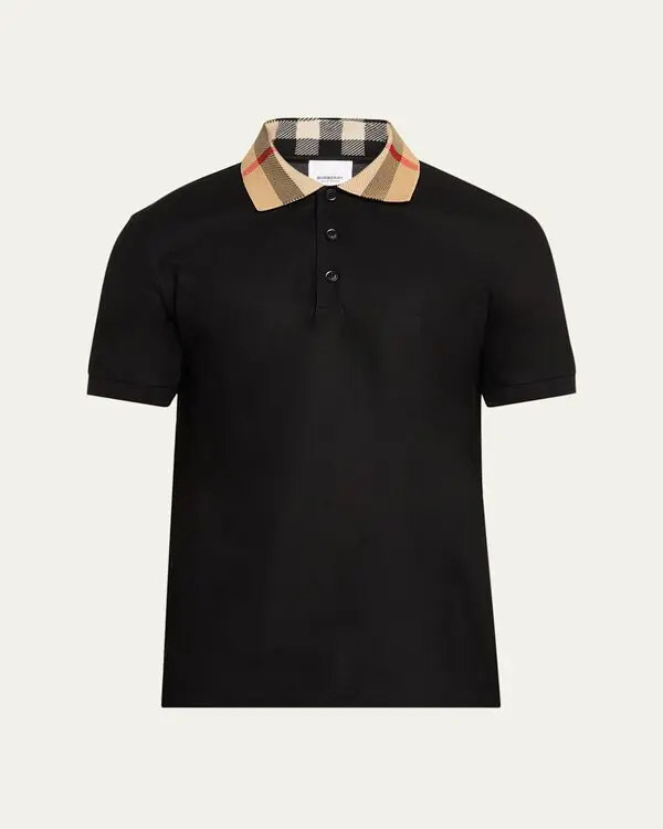 Burberry Cody Check-collar Polo Shirt - Black