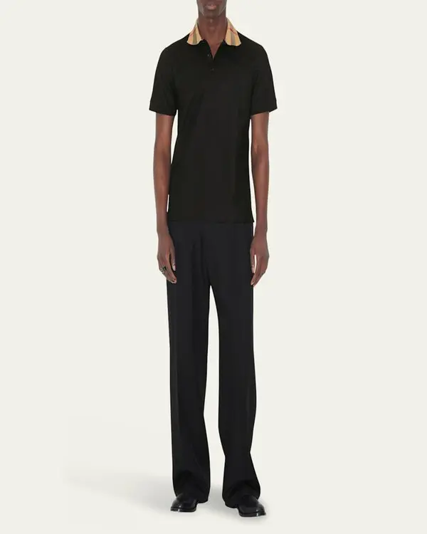 Burberry Cody Check-collar Polo Shirt - Black