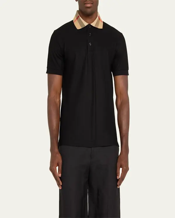 Burberry Cody Check-collar Polo Shirt - Black