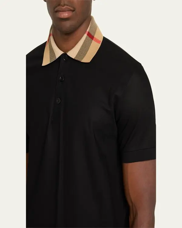 Burberry Cody Check-collar Polo Shirt - Black