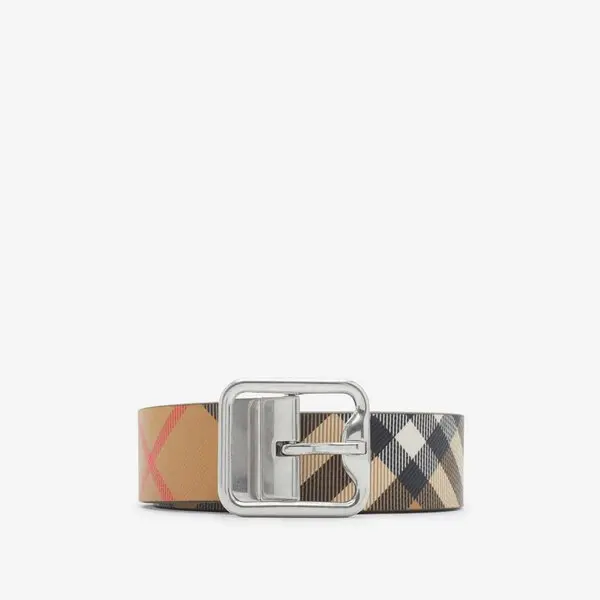 Burberry Reversible Check B Buckle Belt - Sand/military/silver
