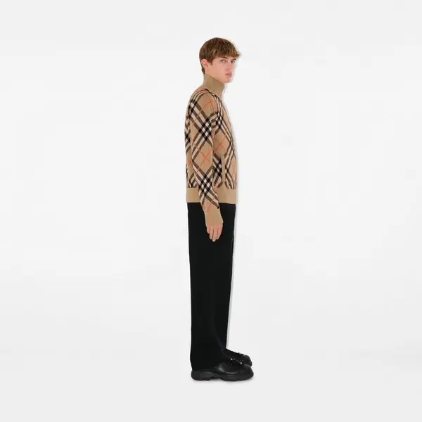 Burberry Check Wool Mohair Blend Zip-up Jacket