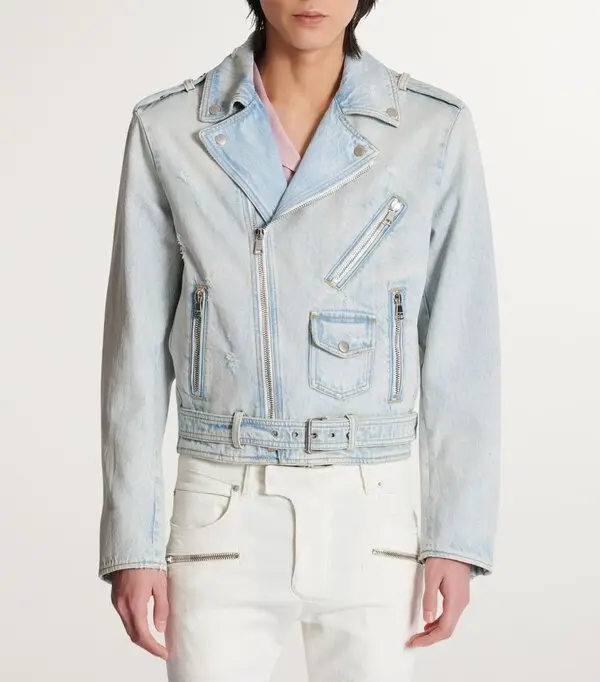 Balmain Cotton Denim Biker Jacket - Blue | Editorialist