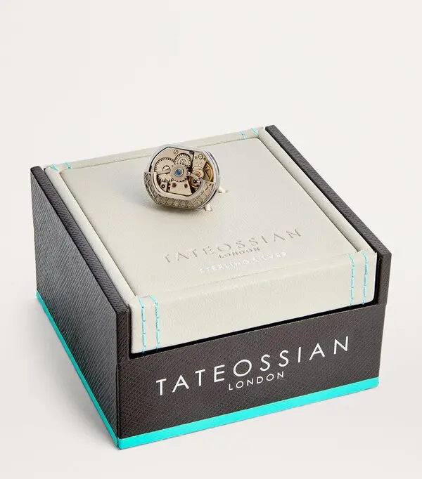 Tateossian Rhodium-plated Sterling And Sapphire Skeleton Pin