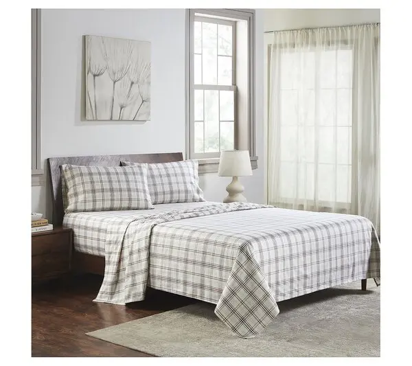 SUPERIOR Plaid Flannel Cotton Deep Pocket Sheet Set, Twin - One-color