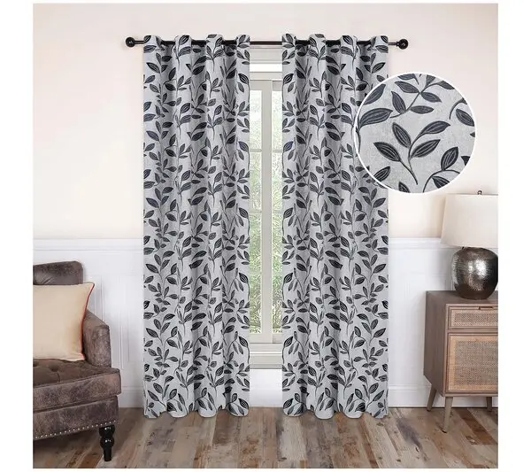 SUPERIOR Modern Leaves Blackout Curtain Panel S Et, 52x120 - One-color