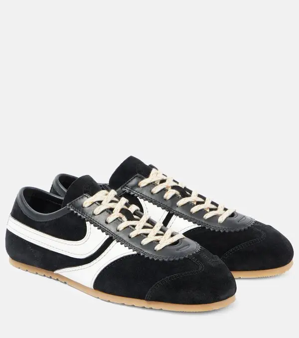 Dries Van Noten Leather And Suede Lace-up Sneakers - Black