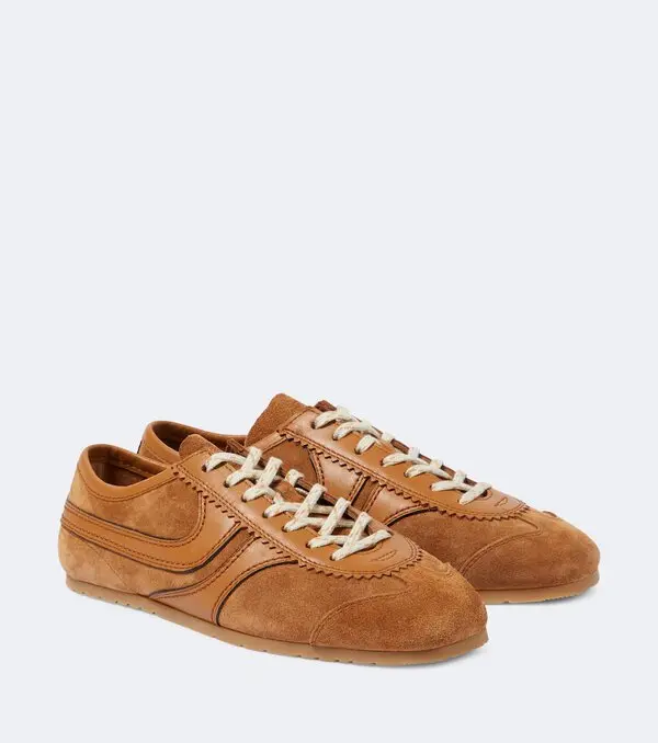 Dries Van Noten Leather And Suede Lace-up Sneakers - Brown