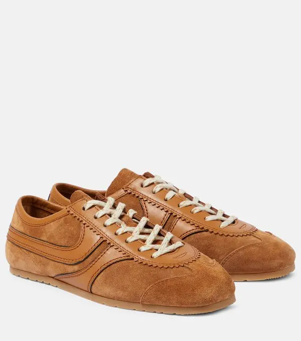 Dries Van Noten Leather And Suede Lace-up Sneakers - Neutrals