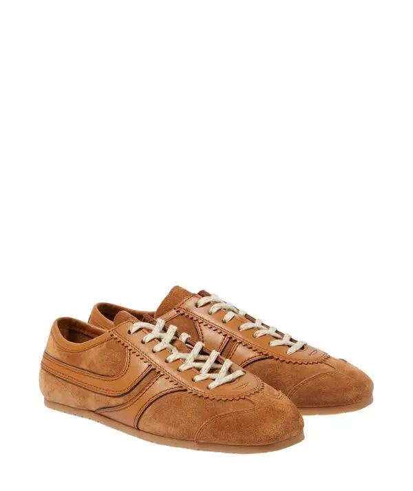 Dries Van Noten Leather And Suede Lace-up Sneakers - Neutrals