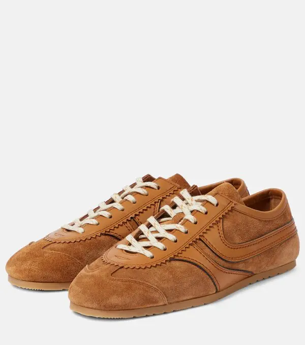 Dries Van Noten Leather And Suede Lace-up Sneakers - Neutrals