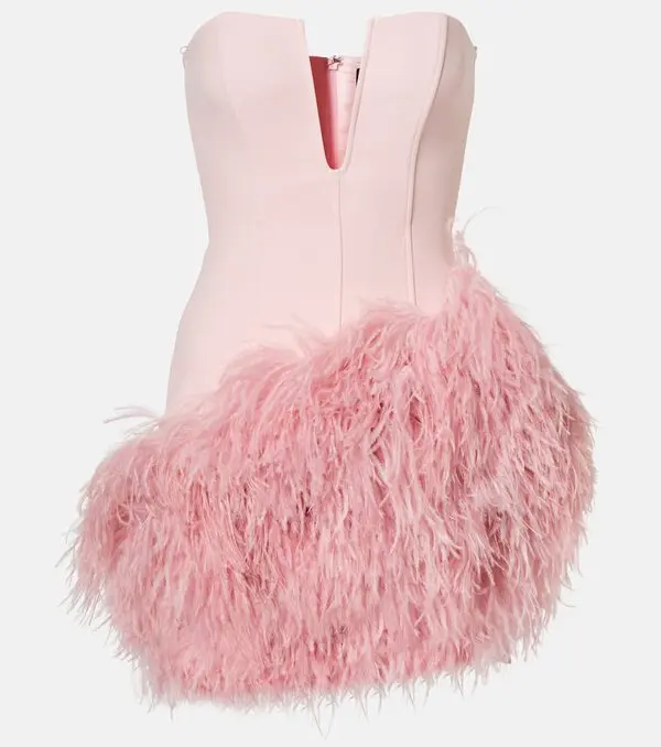 David Koma Feather-Trimmed Mini Dress - Pink | Editorialist