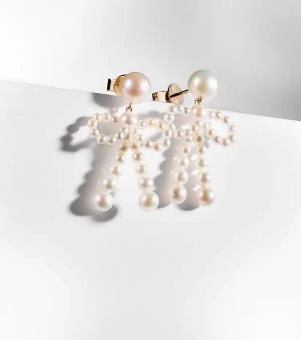 Sophie Bille Brahe Bow 14kt Yellow Freshwater Pearl Drop Earrings - Gold
