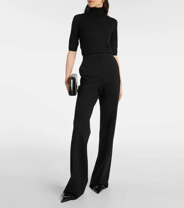 Max Mara Norcia Pleated Jersey Straight Pants - Black