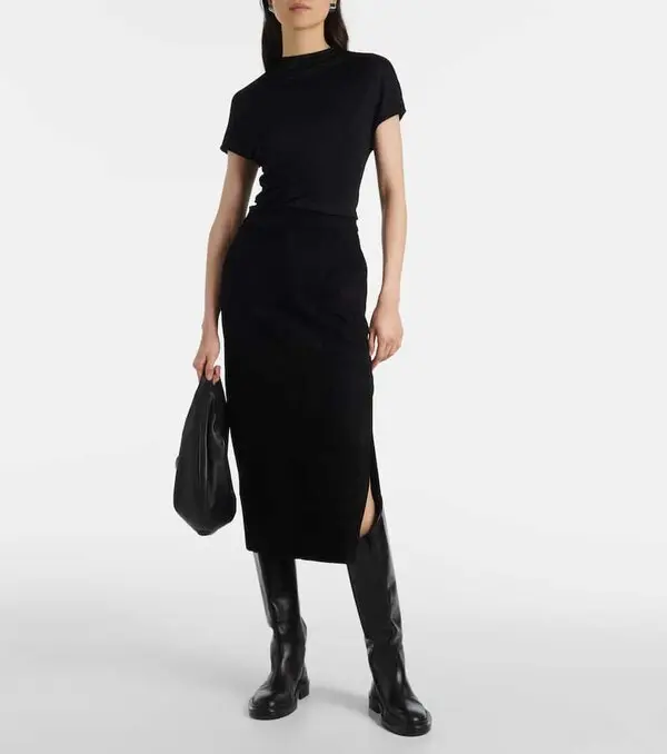 Stouls Taylor Suede Midi Skirt - Black