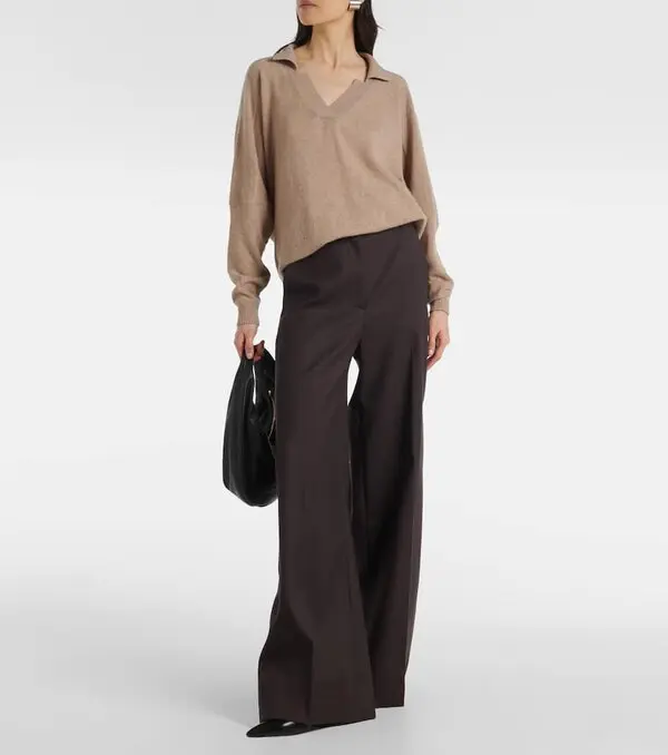 Stella McCartney High-rise Wide-leg Wool Pants - Brown