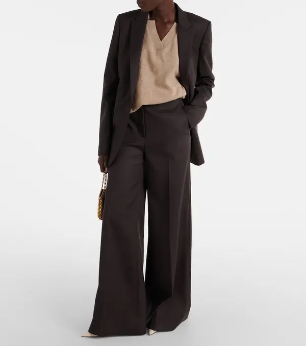 Stella McCartney High-rise Wide-leg Wool Pants - Brown