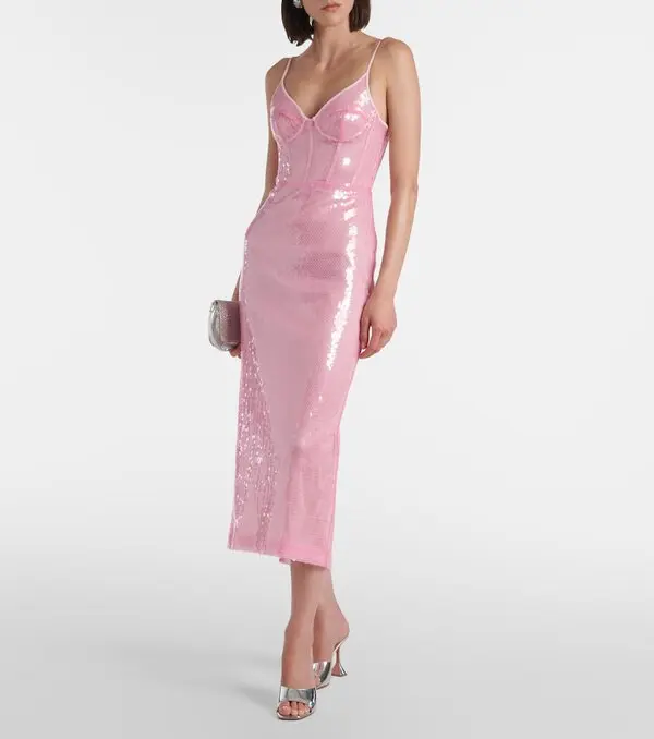 David Koma Sequined Midi Dress - Pink