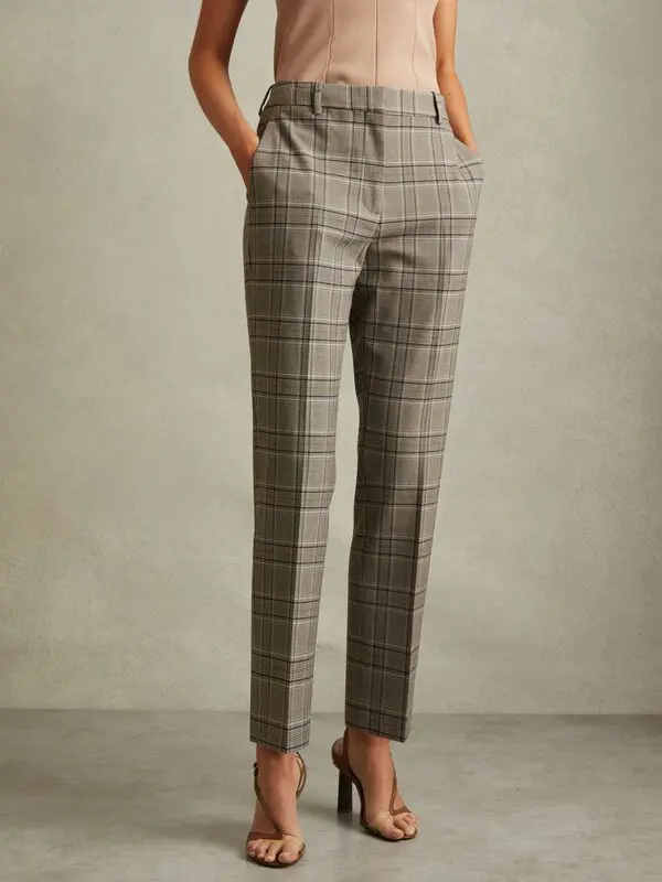 REISS Tamy Checked Suit Trousers - Grey Check