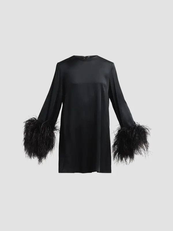 Lapointe Double-face Satin Feather-cuff Minidress