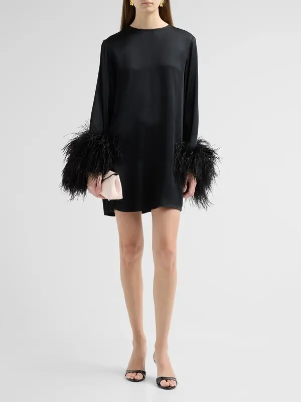 Lapointe Double-face Satin Feather-cuff Minidress