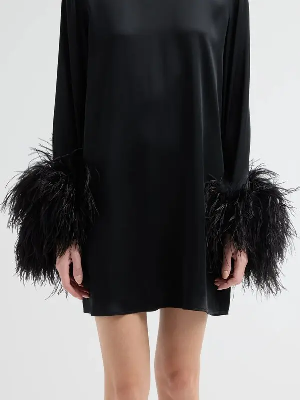 Lapointe Double-face Satin Feather-cuff Minidress