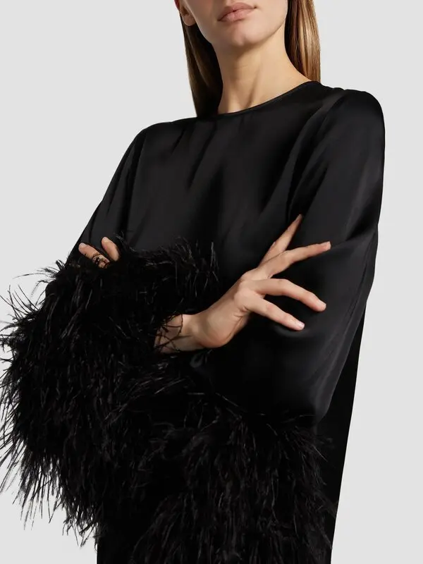 Lapointe Double-face Satin Feather-cuff Minidress
