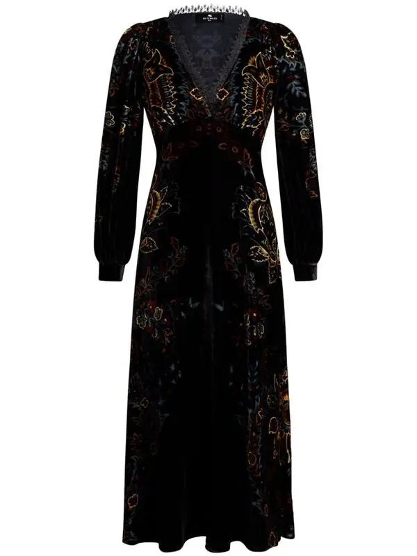 Etro Floral Print Velvet Dress