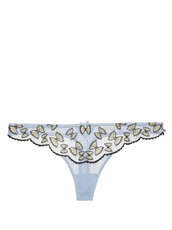 Fleur Du Mal Farfalle Embroidered Thong - Blue