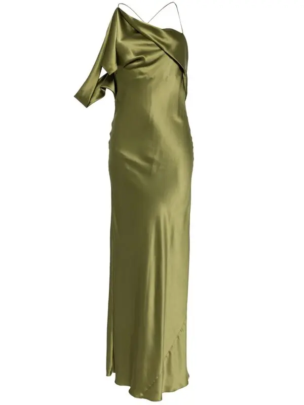 Michelle Mason Asymmetric Silk Gown Green Editorialist - Main Image