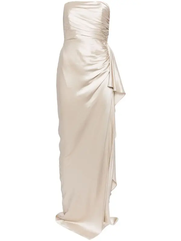 Michelle Mason Strapless Gathered Silk Gown - Grey