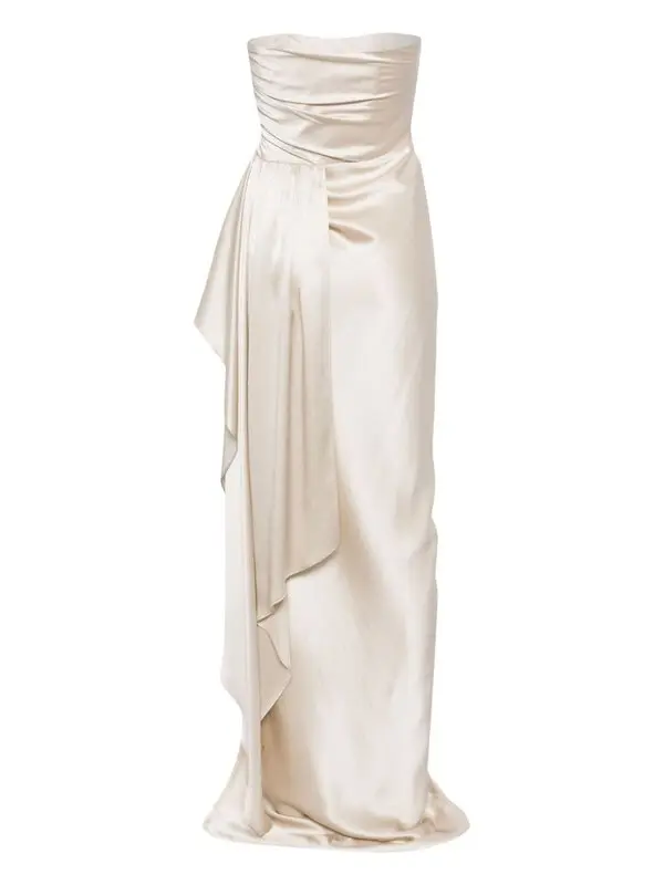 Michelle Mason Strapless Gathered Silk Gown - Grey