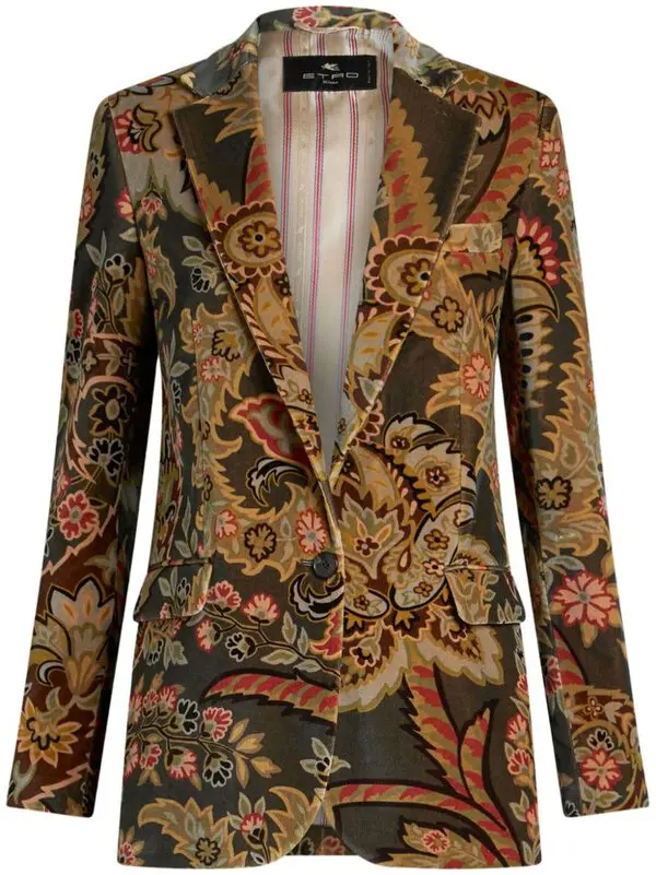 Etro Paisley Print Velvet Blazer - Brown