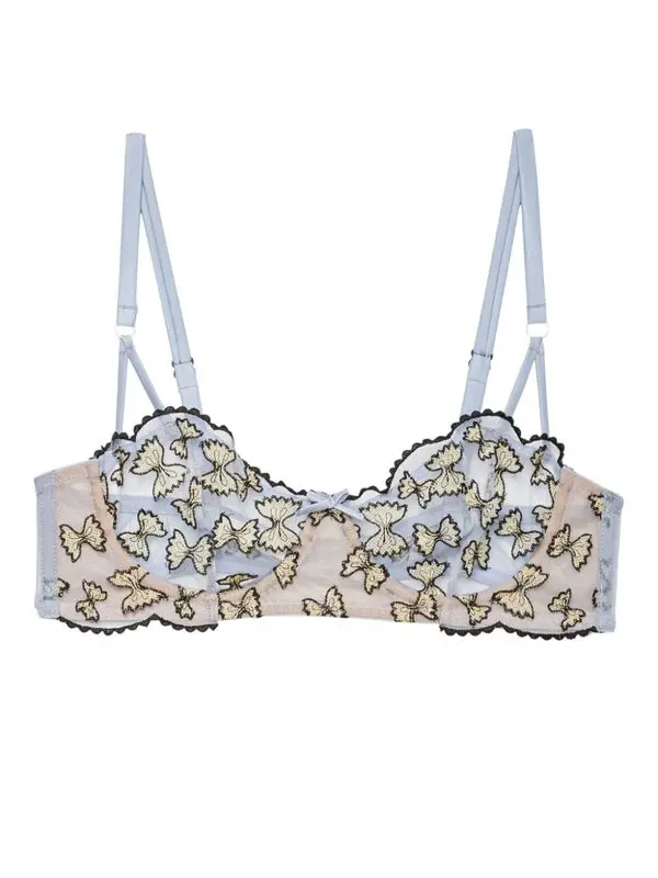 Fleur Du Mal Farfalle Embroidered Balconette Bra - Blue