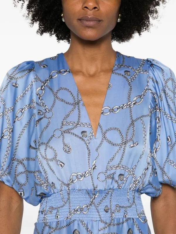 blue chain print dress Maje Chain-Print Maxi In - 50% Off Western Vintage Denim Maxi Color:Mahogany Bouquet statement-season Crafted from pure cotton