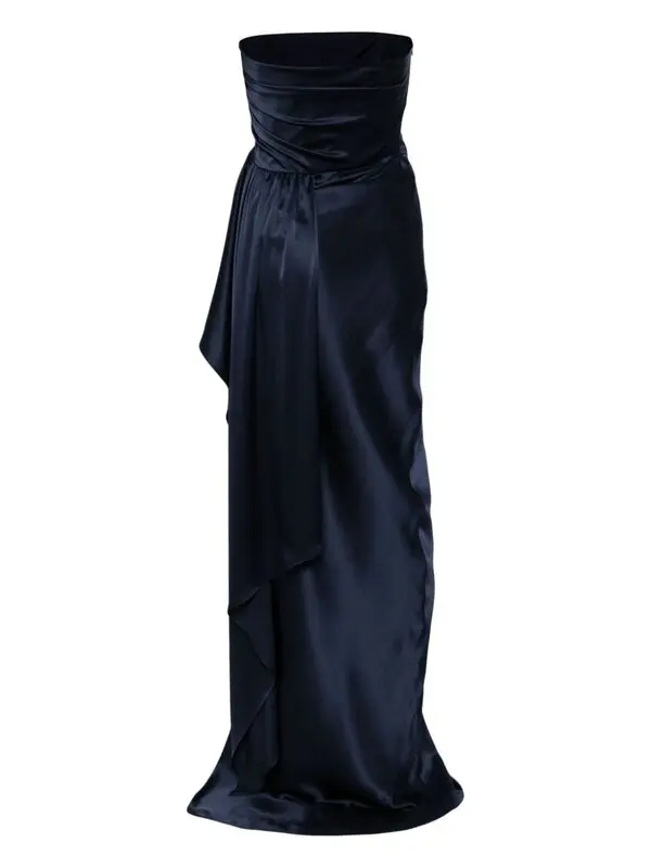 Michelle Mason Strapless Silk Gown - Blue