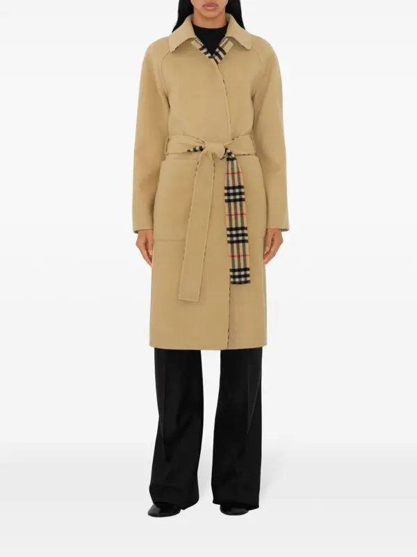 Burberry Check Wool Reversible Coat - Neutrals