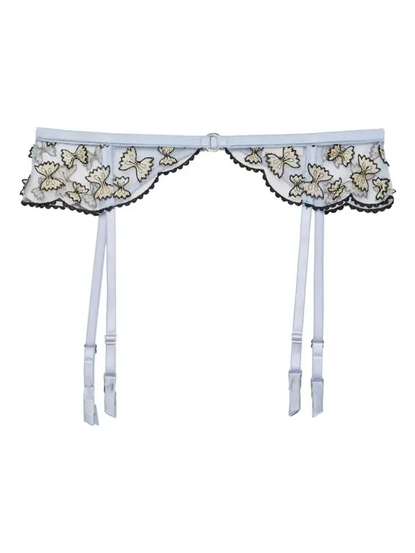 Fleur Du Mal Farfalle Embroidered Garter Belt - White