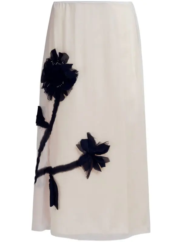 Marni Floral-appliqué Silk Midi Skirt - Neutrals