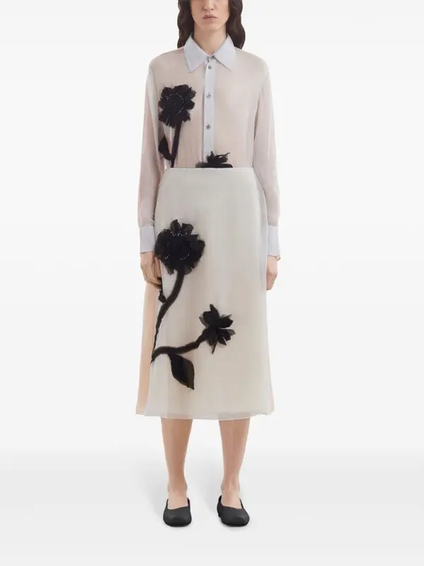 Marni Floral-appliqué Silk Midi Skirt