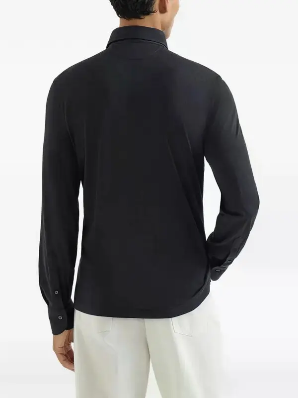 Brunello Cucinelli Silk And Cotton Lightweight Jersey Long Sleeve Polo - Blue
