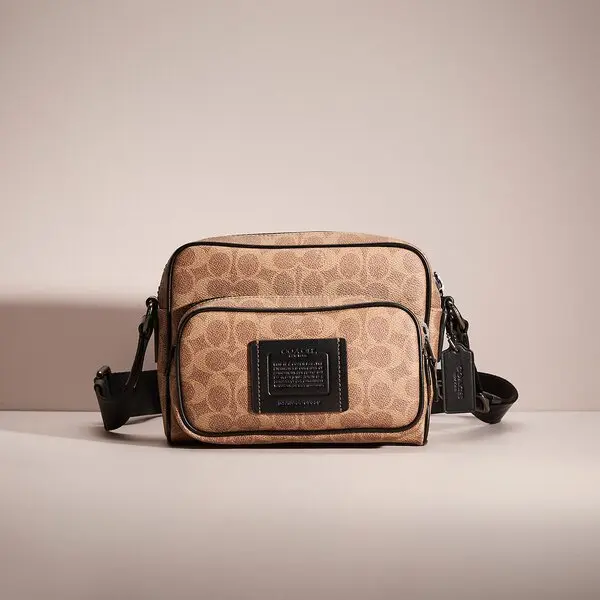 COACH® Restored Academy Sport Crossbody In Signature Canvas - Black Copper/khaki