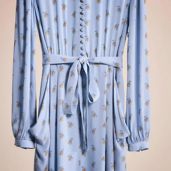 Coach Restored Printed Long Sleeve Dress - Blue/Yellow | Editorialist