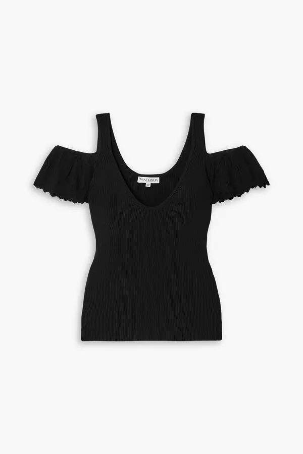 JW Anderson Cold-shoulder Ruffled Ribbed-knit Tank