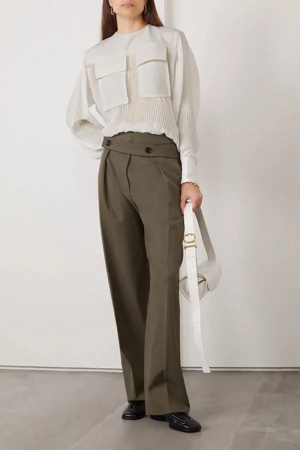 Proenza Schouler Crepe-paneled Plissé-chiffon Blouse - White