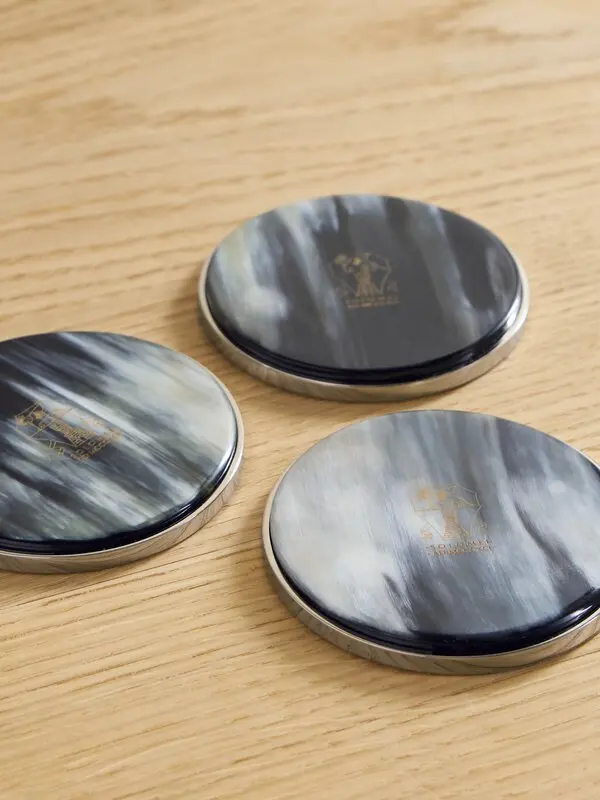 Brunello Cucinelli Set Of Six Horn And Silver-tone Coasters