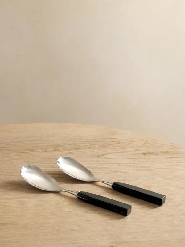 Brunello Cucinelli Set Of Two Silver And Horn Serving Spoons - Black